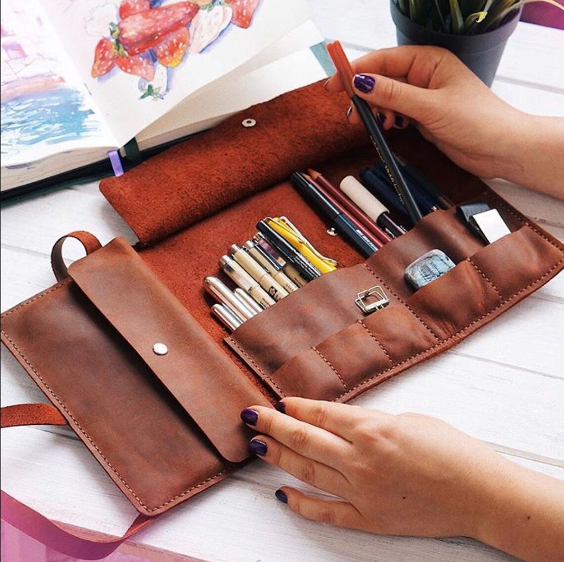 Leather Artist Rollpencil Roll Caseleather Brush - Etsy UK