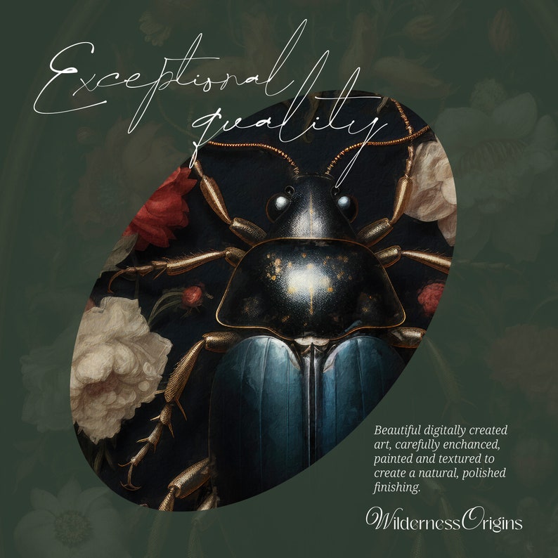 White Spider, Winged Beetle and Stag Beetle With Florals / Set of 3 ...