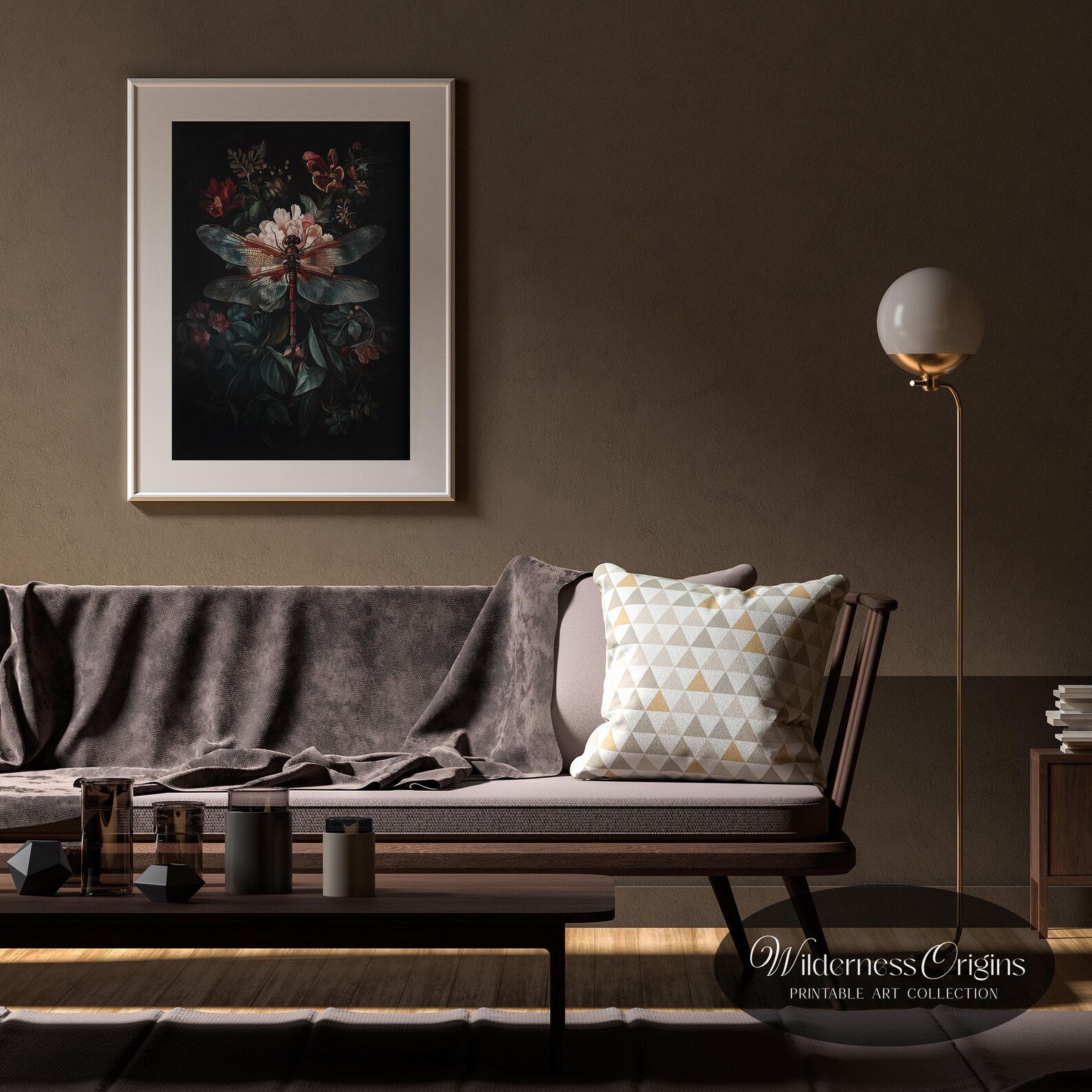 Dragonfly Floral Art Print: Dark Cottagecore Botanical (digital ...