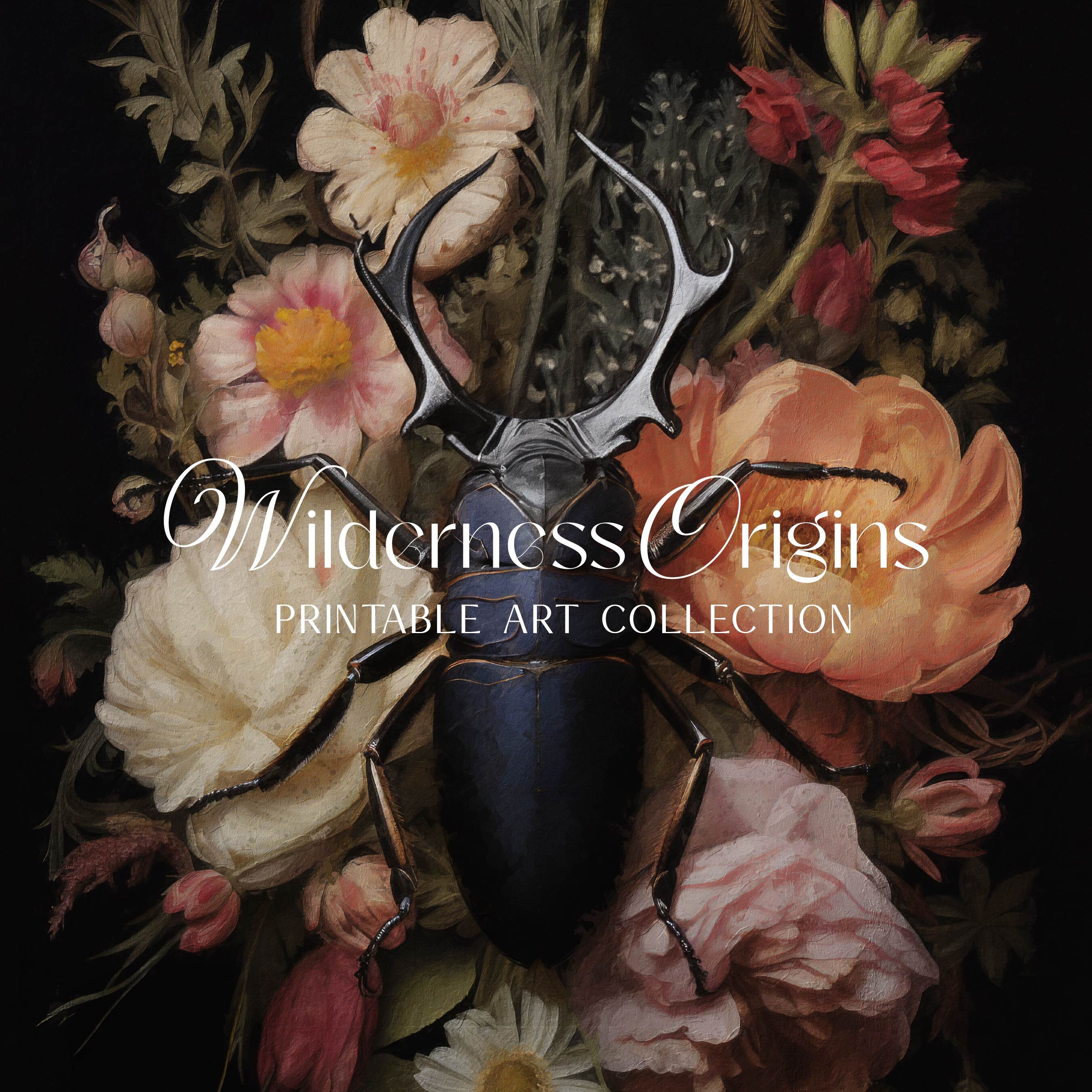 White Spider, Winged Beetle and Stag Beetle With Florals / Set of 3 ...