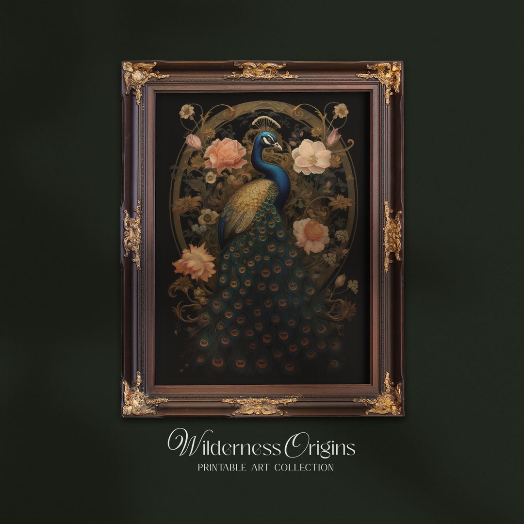 Peacock Floral Print, Dark Cottagecore Moody Wall Art (digital Download ...