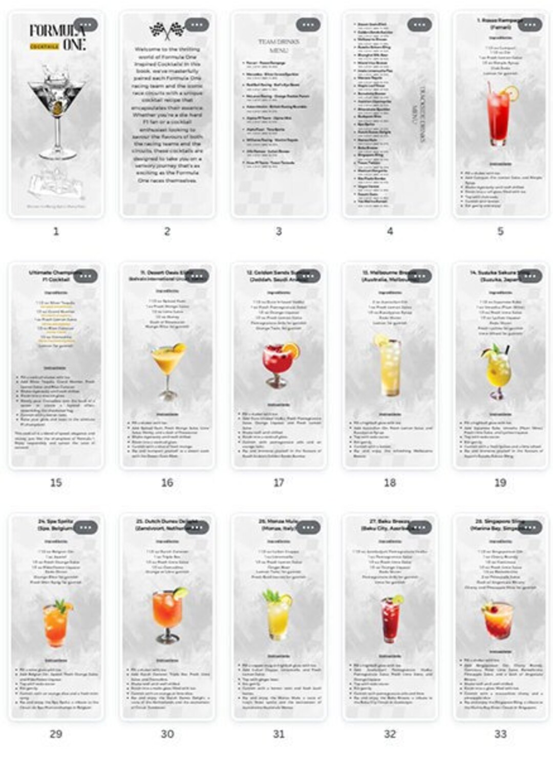 Formula One Cocktail Menu - Etsy