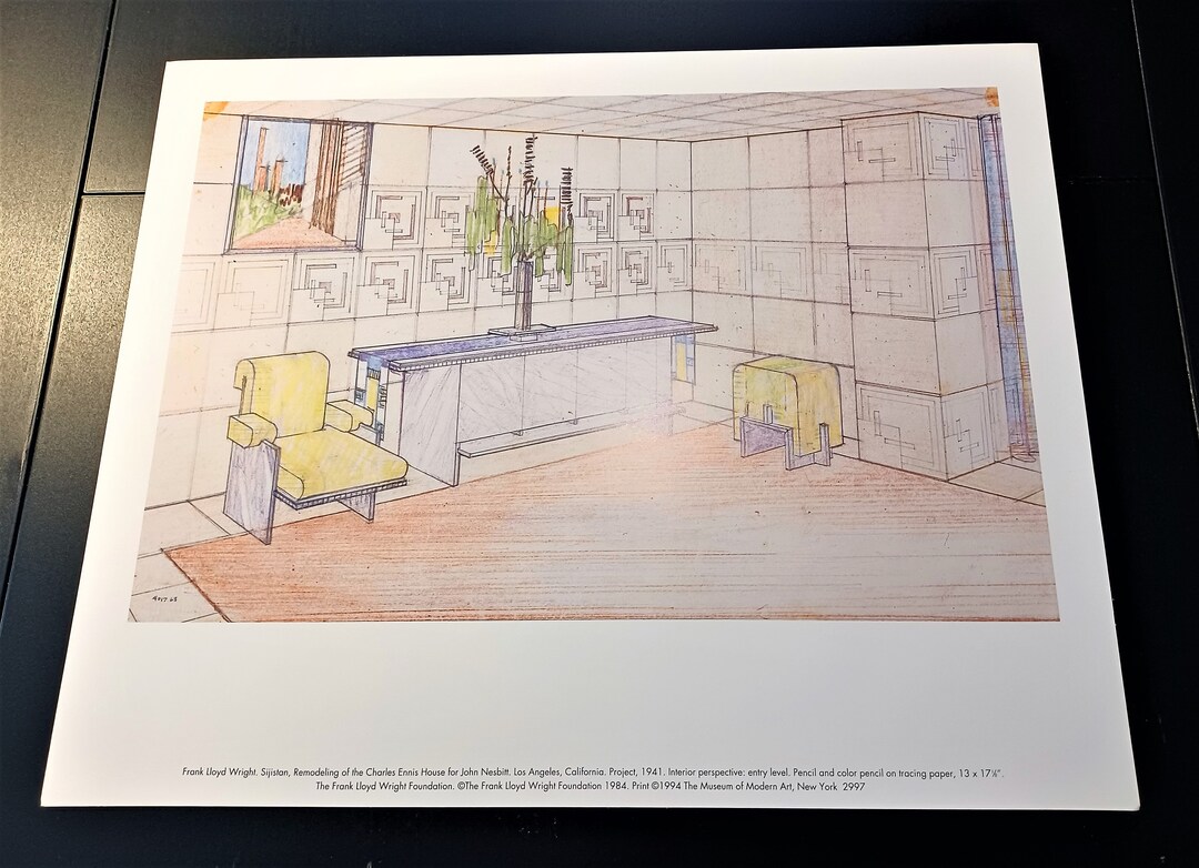 Lot of 5 Frank Lloyd Wright Prints, Interior Perspectives & Unbuilt Projects, 12 1/4 X 15 ...