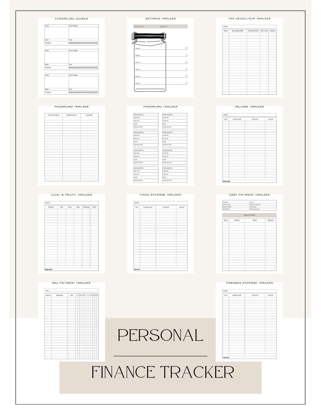 Personal Finance Planner Printable Bundle | Goal Tracker, Savings ...