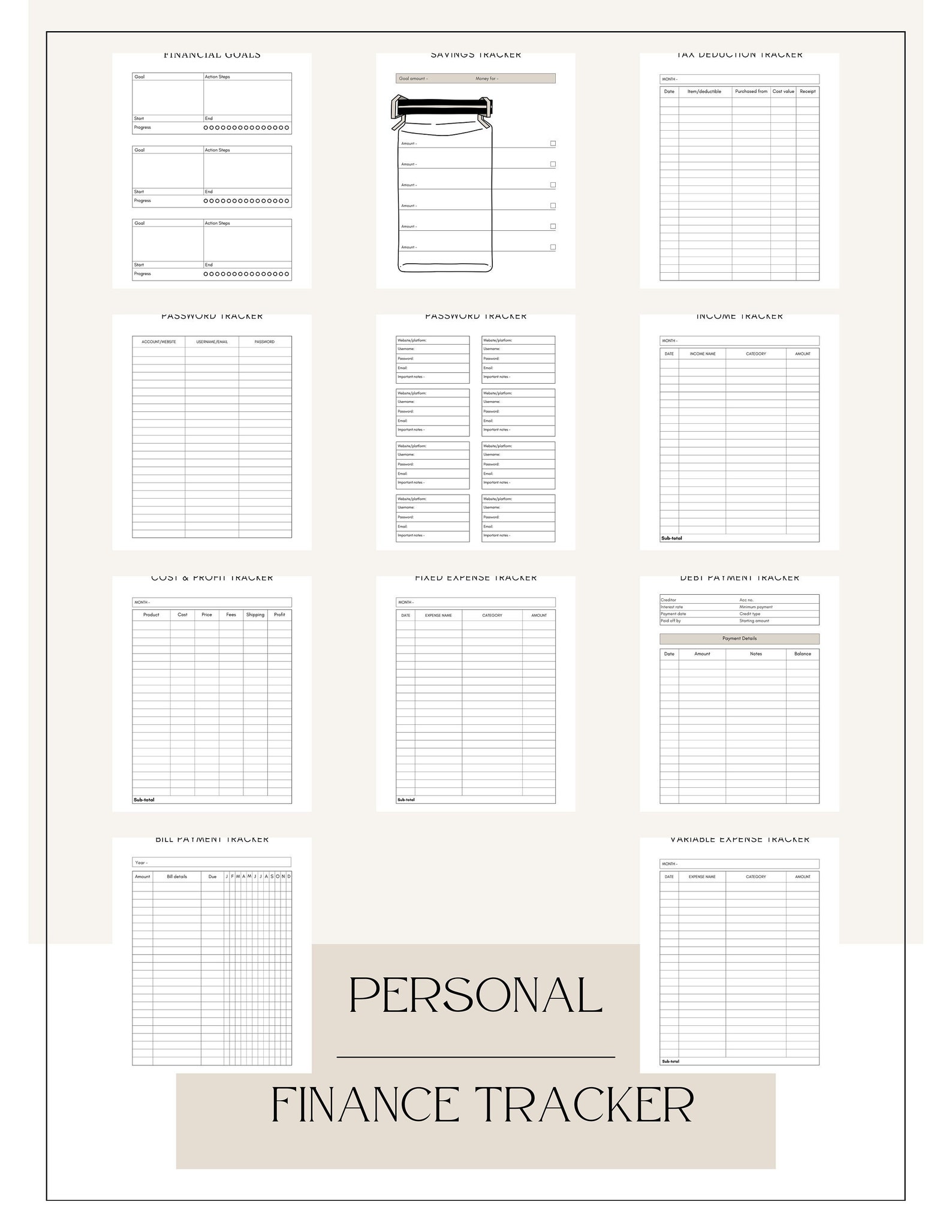 Personal Finance Planner Printable Bundle | Goal Tracker, Savings ...