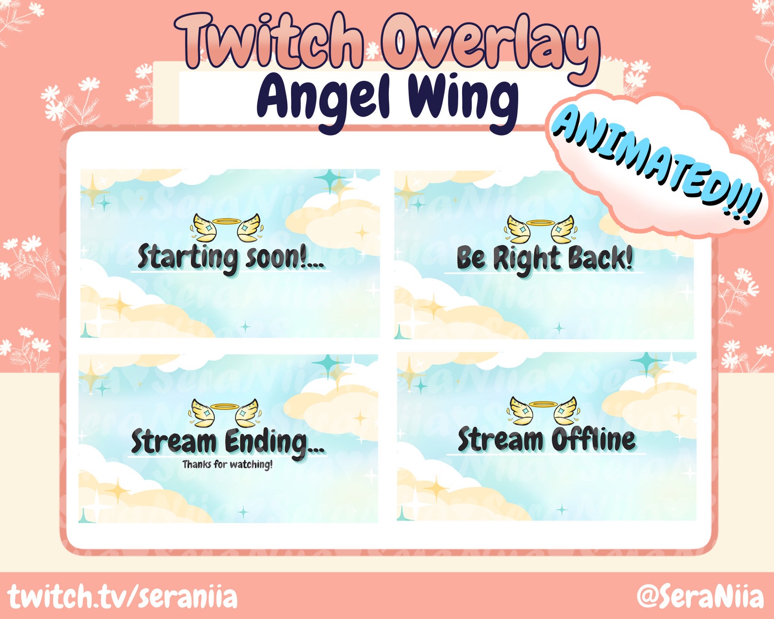 Cute Angel Wing Animated Screens/overlays for Twitch, Youtube ...