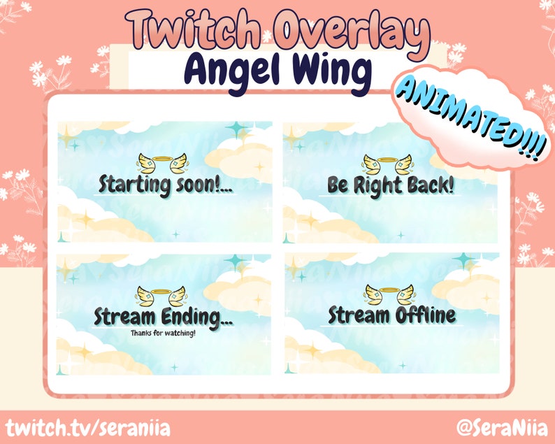 Cute Angel Wing Animated Screens/overlays for Twitch, Youtube ...