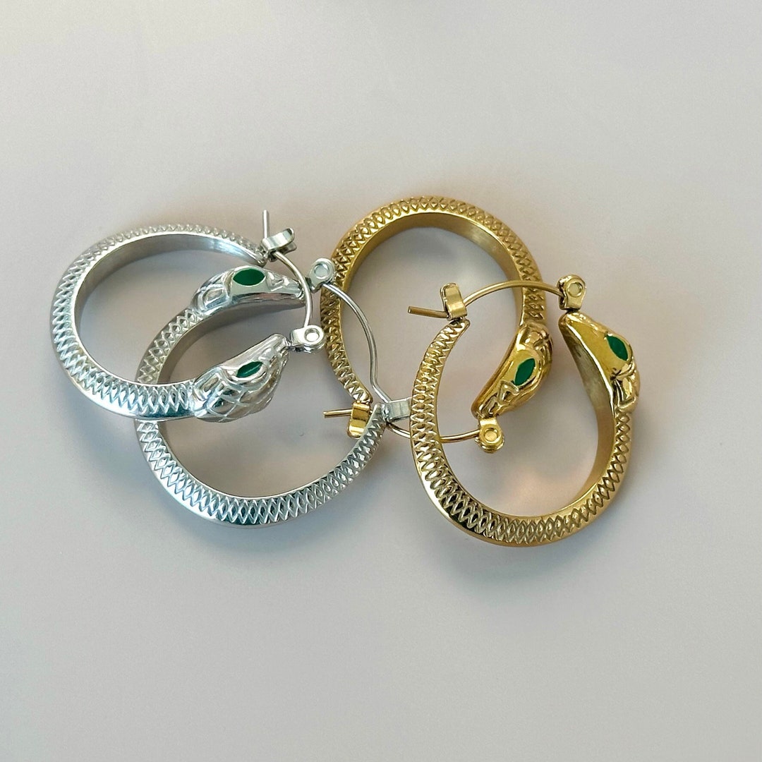 GOLD Serpent Earrings Small Huggie Hoop Earrings Birthday Gift Dainty ...