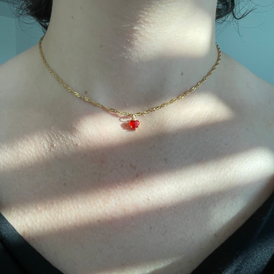 GOLD Ruby Heart Pendant Necklace Ruby Jewelry Love Necklace Red Gemstone Necklace Dainty ...