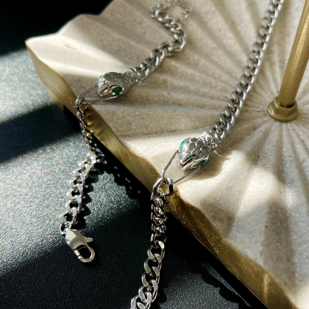 SILVER Serpent Choker Chunky Cuban Chain Necklace Medusa Snake Necklace ...