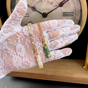 18K GOLD Lucky Jade Necklace Emerald Healing Stone Four Leaf Lucky ...