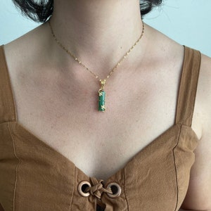 18K GOLD Lucky Jade Necklace Emerald Healing Stone Four Leaf Lucky ...