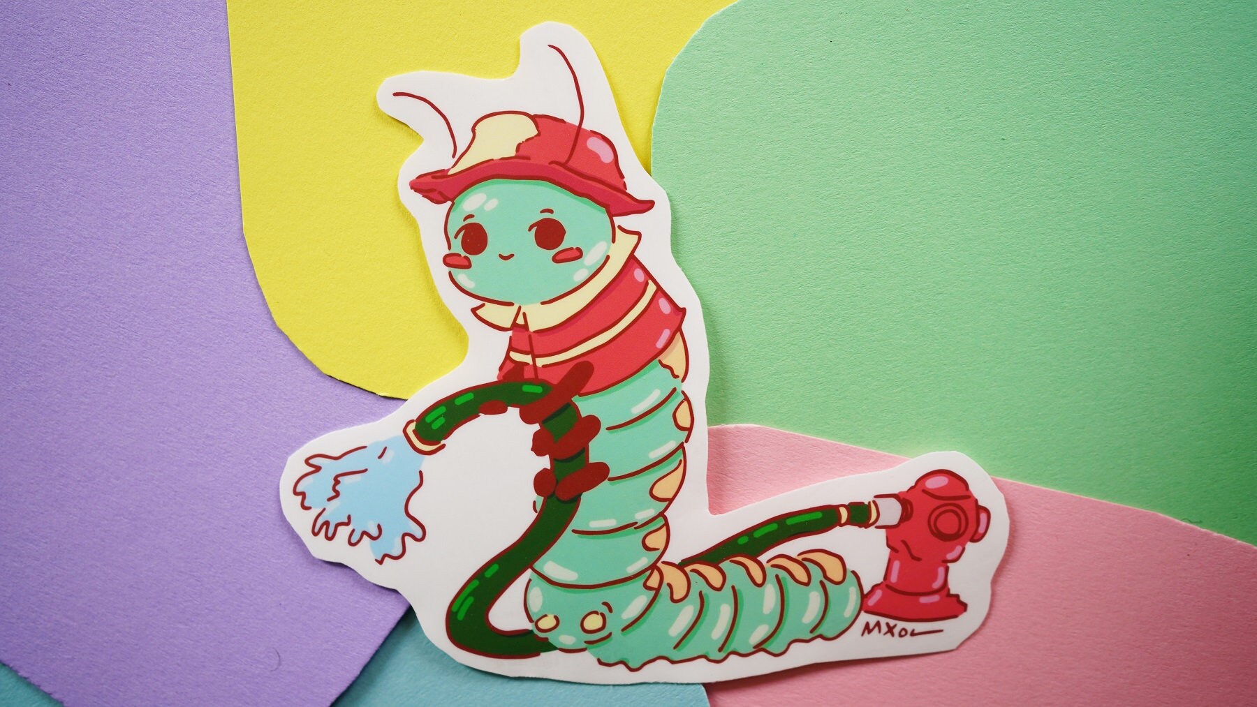Firefighting Caterpillar Sticker | Firefighter Sticker | Cartoon Bug ...