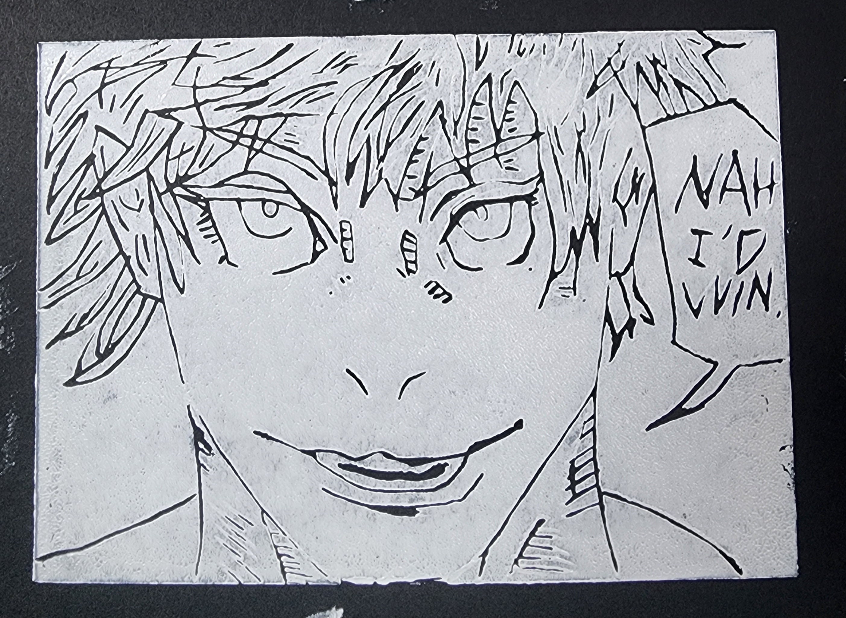 Satoru Gojo "nah I'd Win" Relief Block Print - Etsy