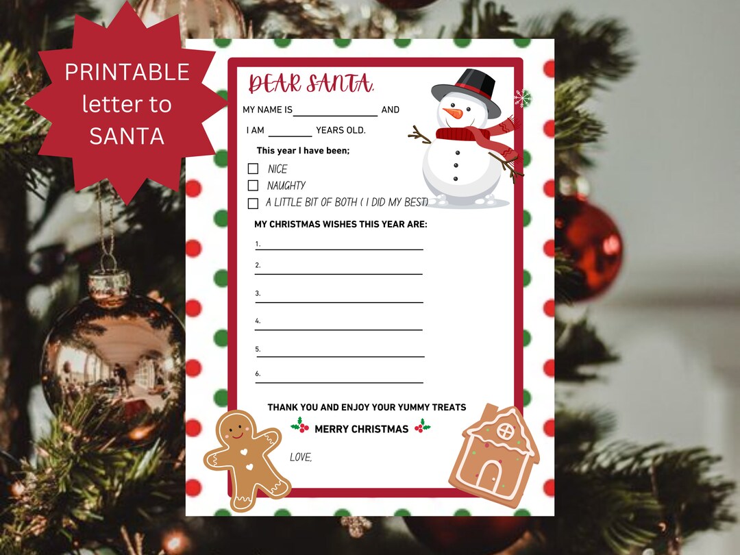 Carta a Santa IMPRIMIBLE / Carta para niños a Santa / Carta de Santa ...