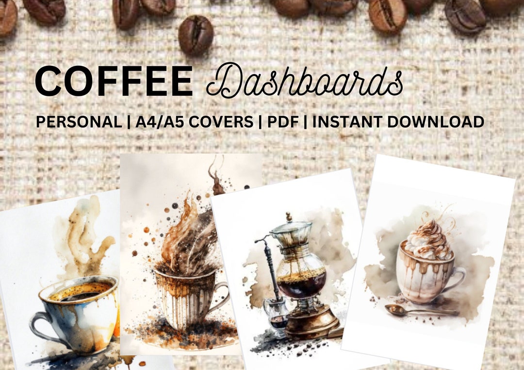 Watercolor Coffee Planner Dashboard, Printable Planner Cover, Set of 7 ...