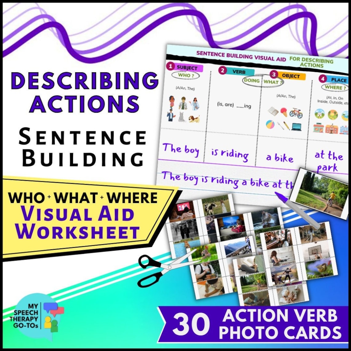 Describing Action Photos | WHO WHAT WHERE Sentence Building Template ...