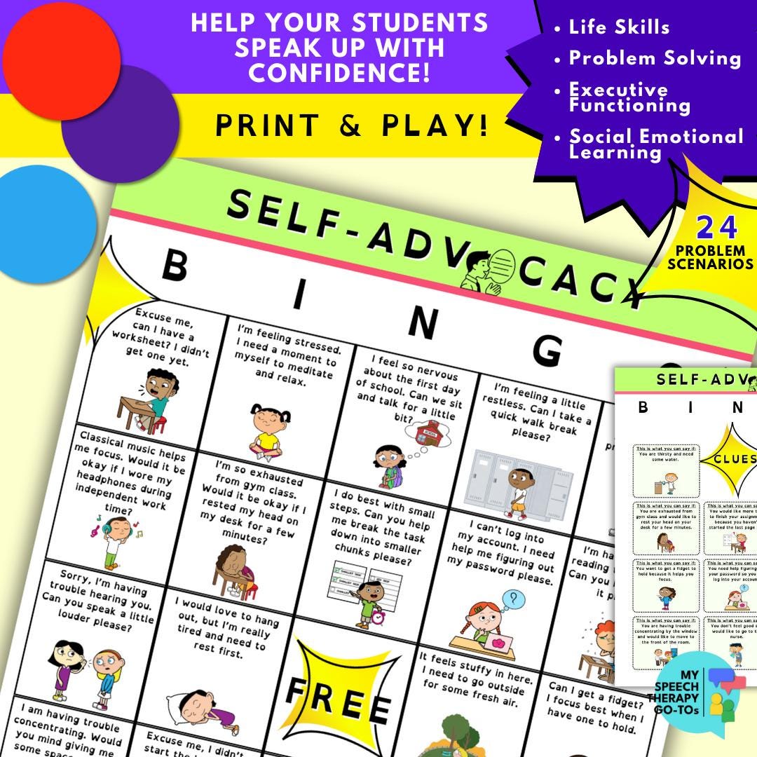 Self-advocacy BINGO Game: Social Skills Practice for Teens (digital ...