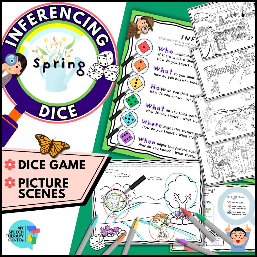 SPRING Inferencing With Picture Scenes WH Questions Game | Making ...