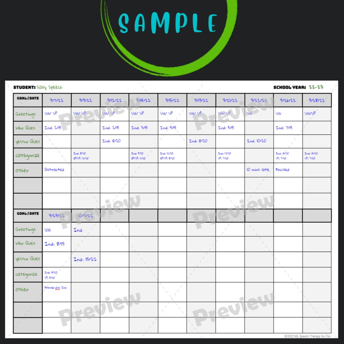 Student Data Tracker Sheet: Speech & OT Therapy Data Log (digital ...