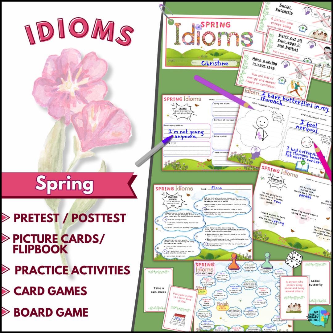 SPRING Idioms Activities Games & Picture Cards | Figurative Language ...