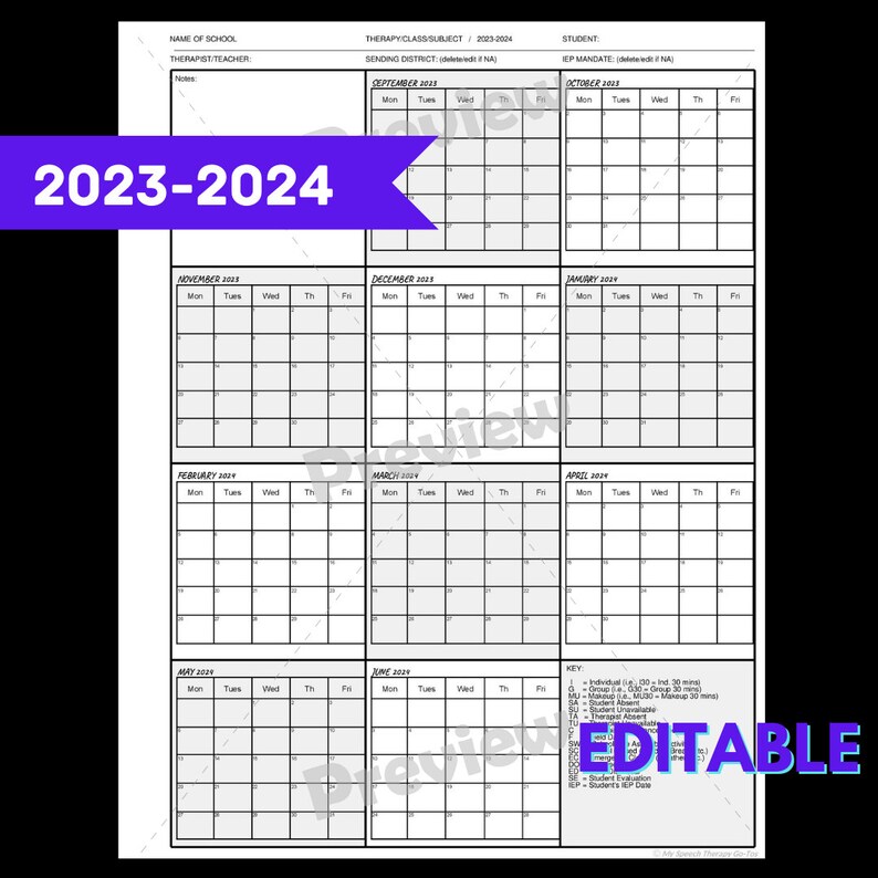Summer 2023 23-24 Attendance Sheet EDITABLE Attendance Tracker Therapy ...
