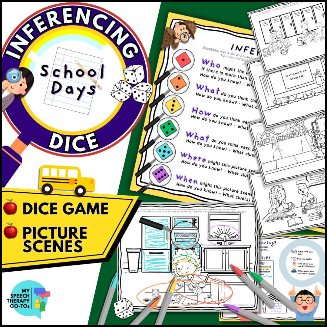School Inferencing With Picture Scenes WH Questions Game|back to School ...