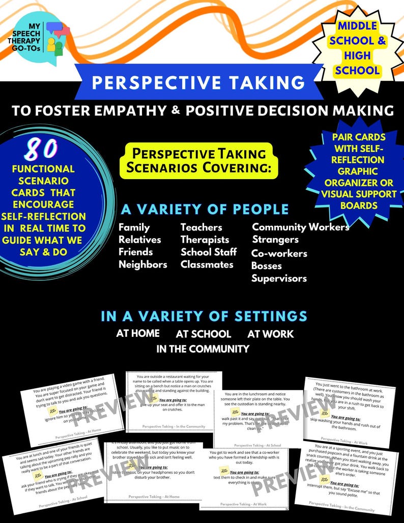 Perspective Taking & Empathy Activities Social Problem Solving Scenario ...