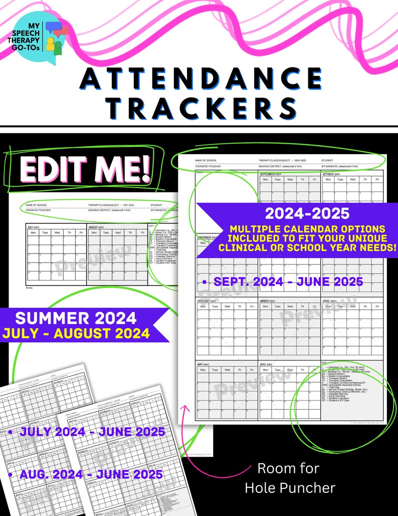 Summer ESY 2024 | 24-25 Attendance Sheet EDITABLE Attendance Tracker ...