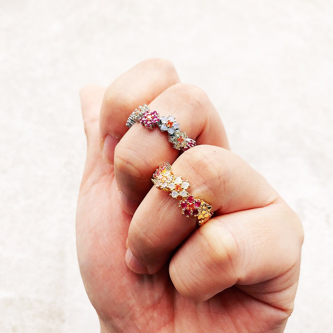 Flower Crown Ring Women Colorful Natural Stone Ring Flower - Etsy