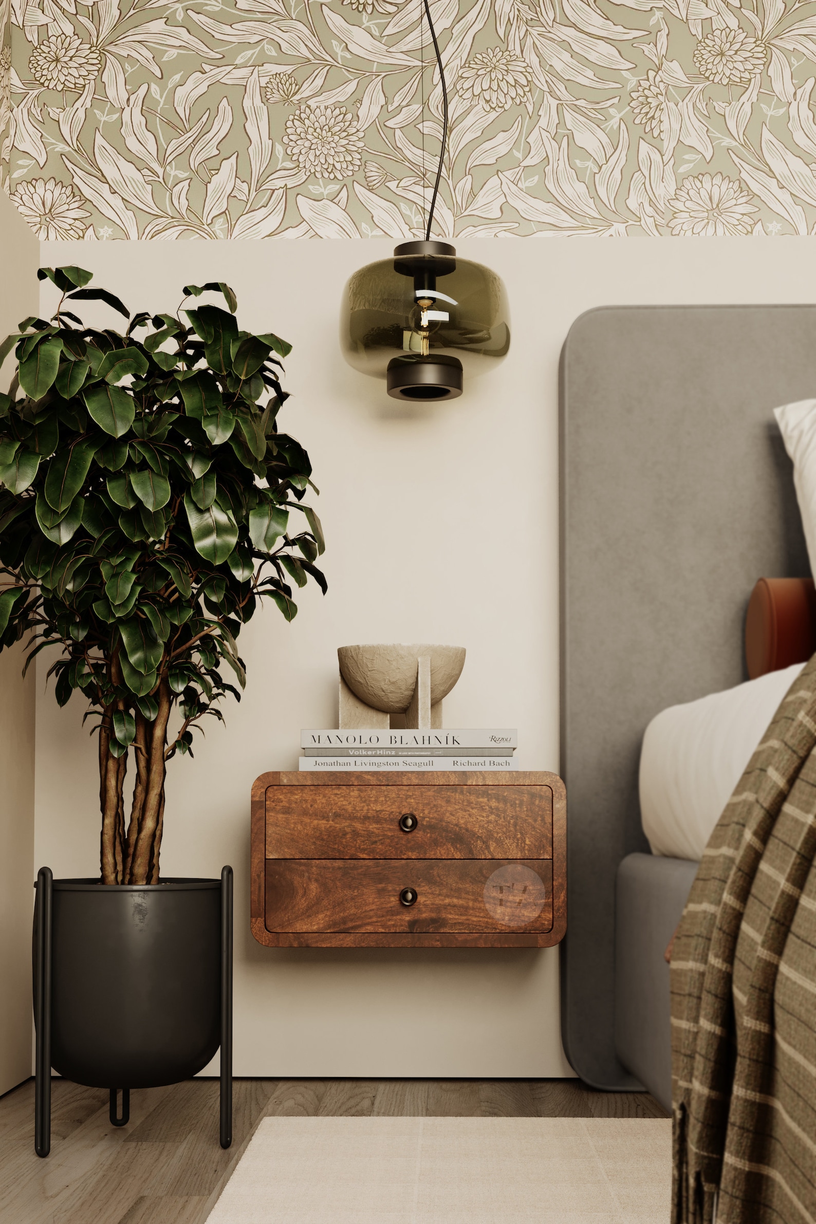 Mid Century Floating Nightstand Bedroom • Modern Floating Bedside Table ...