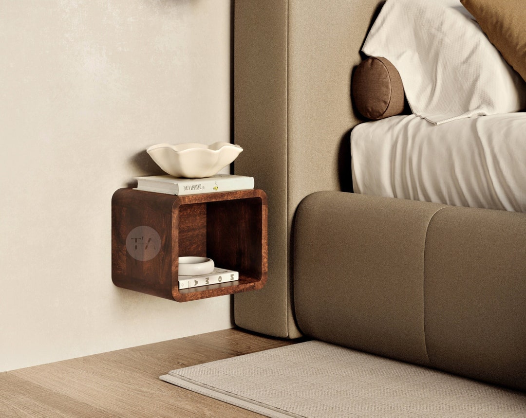 Narrow Floating Nightstand Solid Wood Shelf • Small Rustic Bedside ...