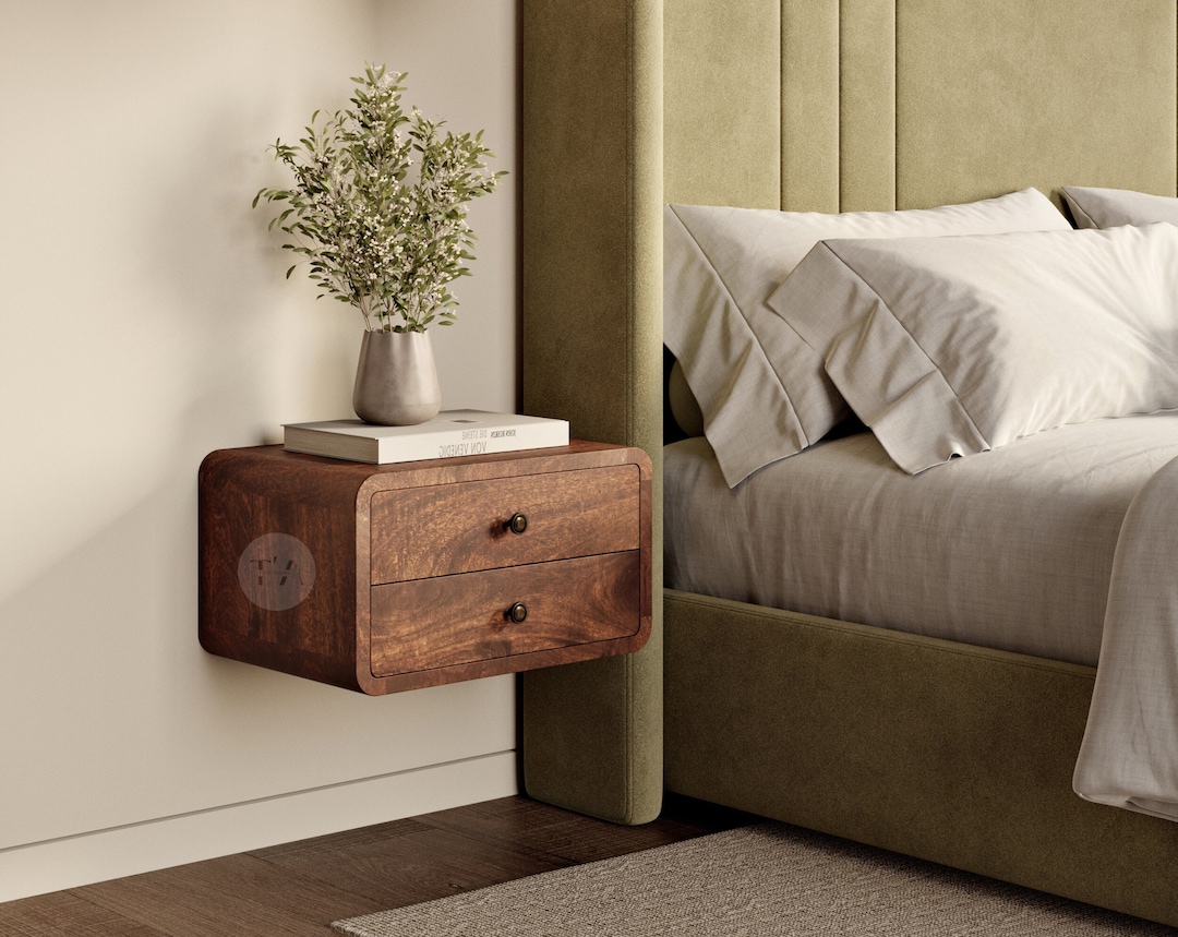Mid Century Floating Nightstand Bedroom • Modern Floating Bedside Table ...