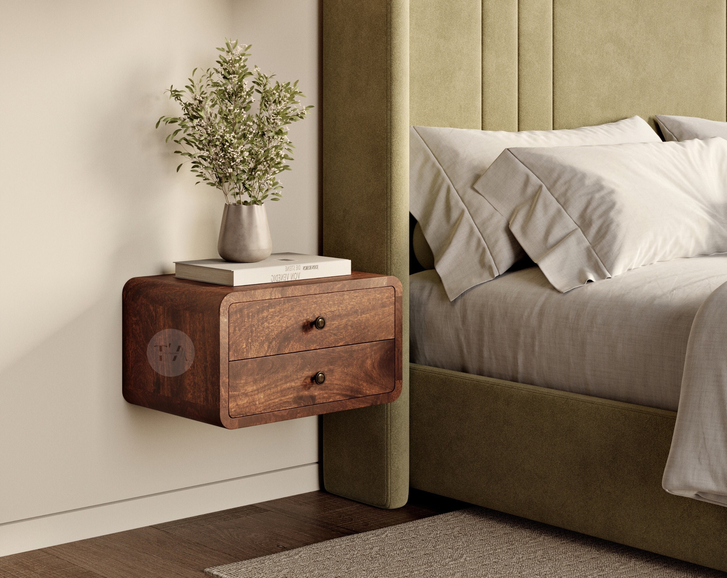 Floating Nightstand With Outlet Etsy