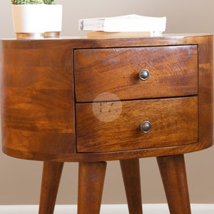 Round Bedside Table Mid Century With 2 Drawers • Oval Bedside Table ...