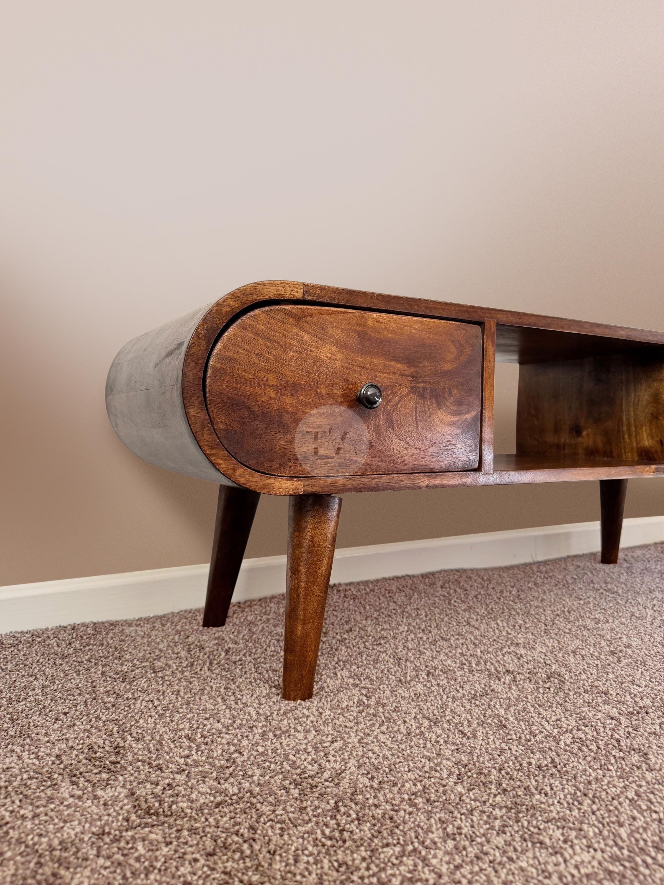 Wooden Coffee Table Oblong • Media Console Coffee Table • Oval Coffee ...