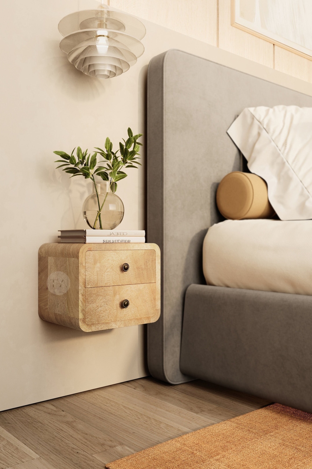 Scandinavian Floating Nightstand • Small Wooden Floating Nightstand Oak ...