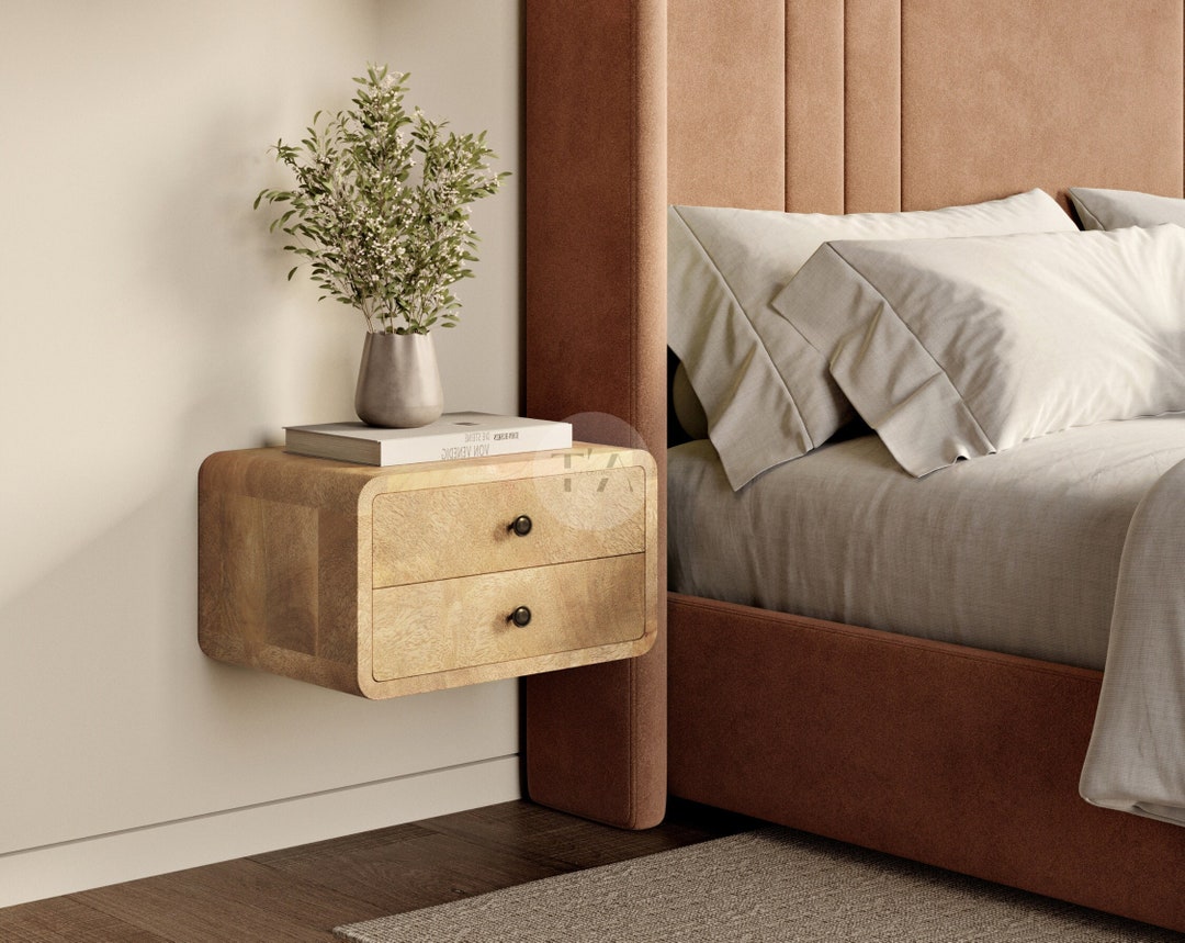 Wall Mounted Bedside Table Oak • Wall Hanging Nightstand for Bedroom ...