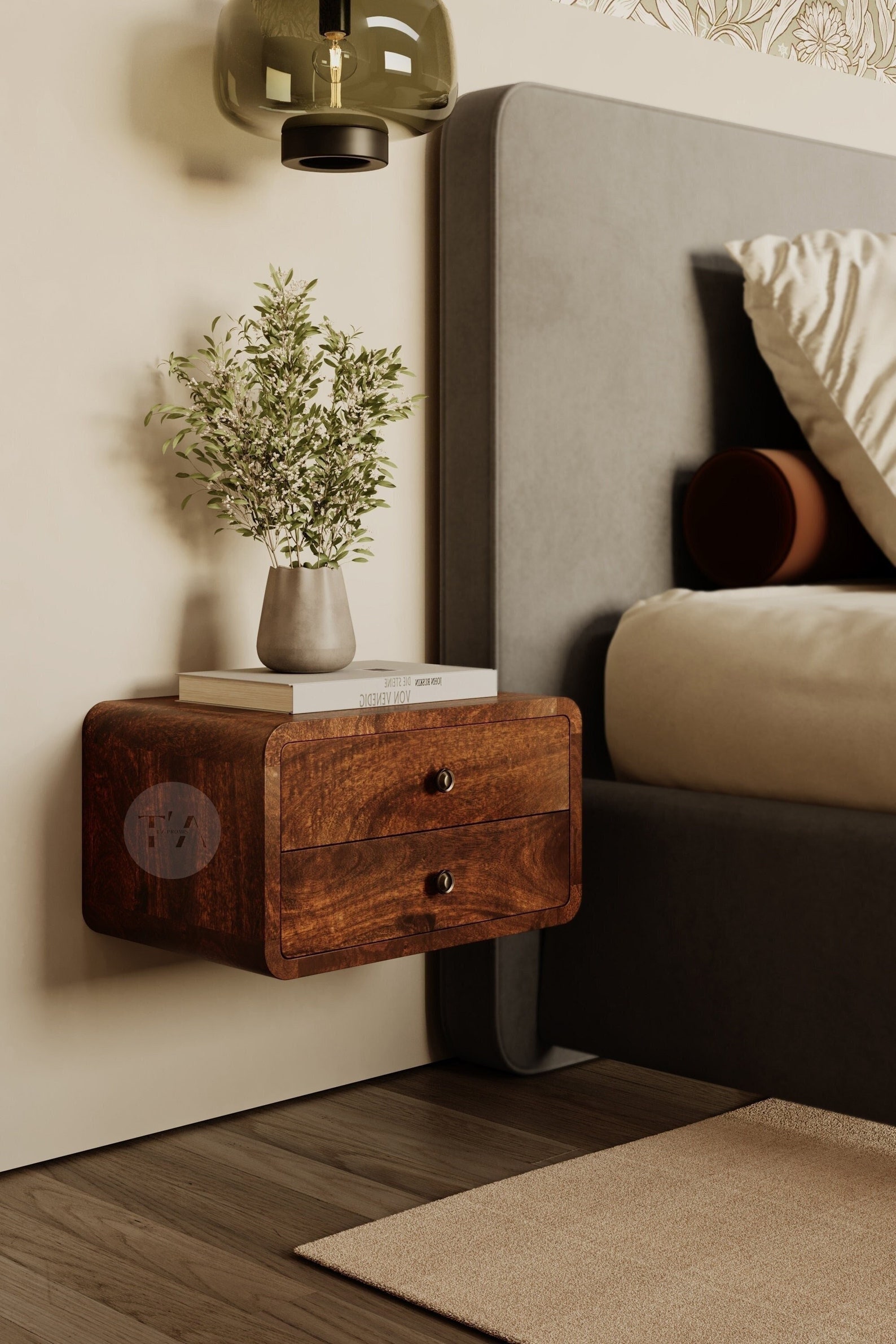 Mid Century Floating Nightstand Bedroom • Modern Floating Bedside Table ...