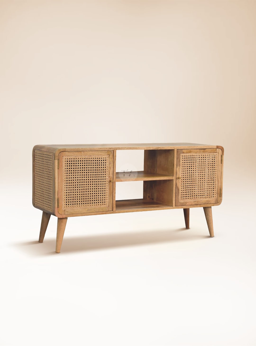 Rattan Tv Unit Wood Oak Japandi Tv Stand With Doors Cane Tv Stand ...
