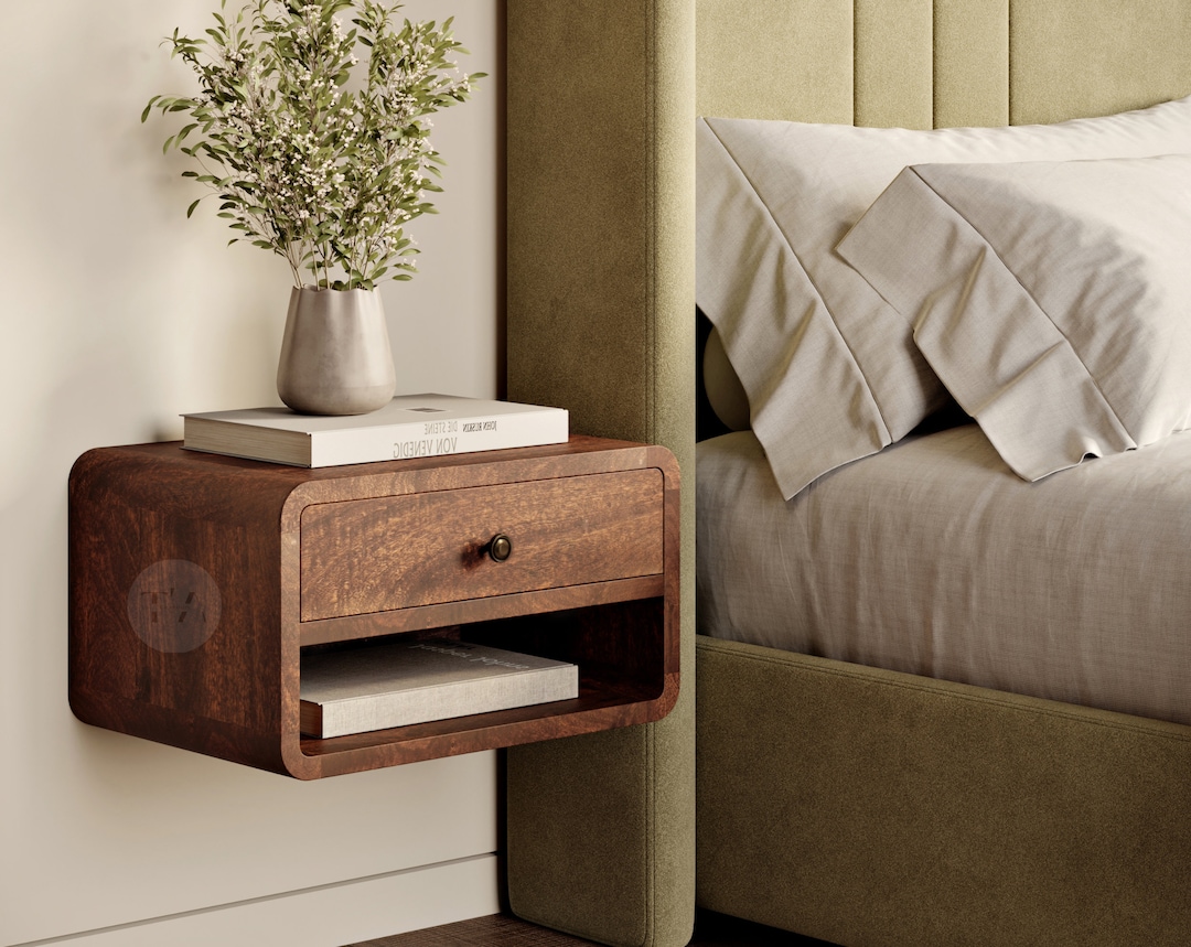 Farmhouse Floating Bedside Shelf With Drawer Floating Wooden Shelf for ...