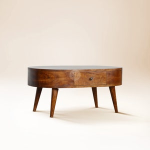 Round Coffee Table Dark Brown Coffee Table Rounded Corner Curved Wooden ...