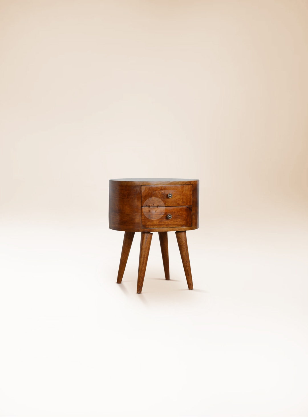 Round Bedside Table Mid Century With 2 Drawers Oval Bedside - Etsy UK