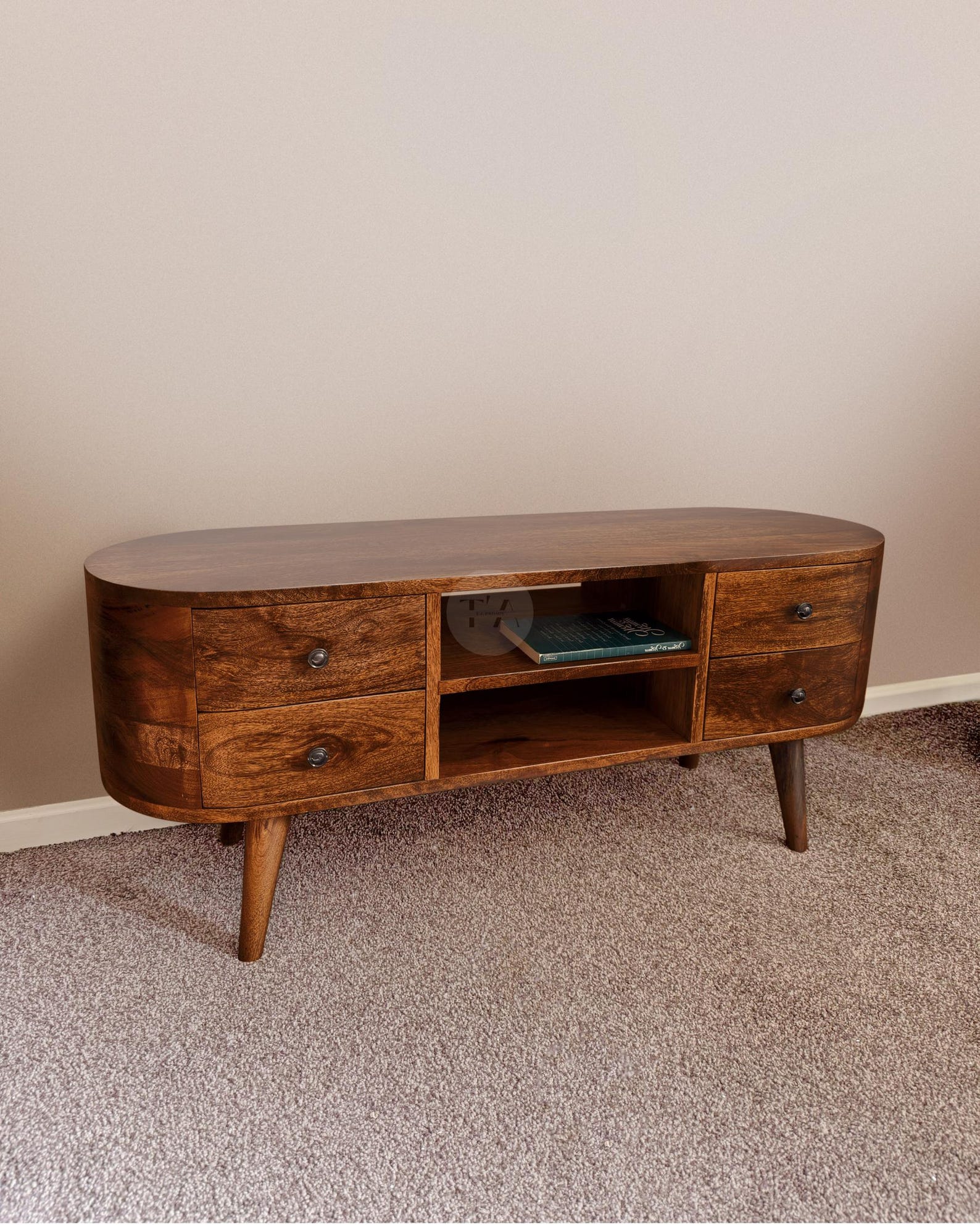 Dark Wood TV Stand With Shelves and Drawers • Wooden TV Unit Mid ...