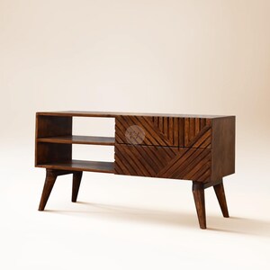 Scandinavian TV Stand With Shelves on Side Wooden Tv Stand Tv Bench ...