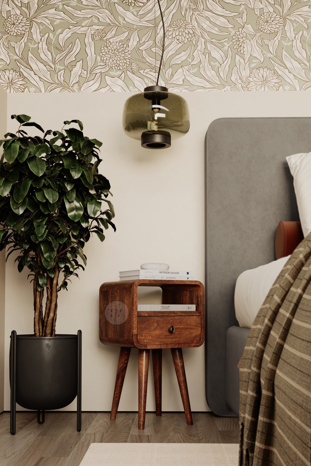 Small Nightstand With Drawer Storage • Modern Bedside Table for Small ...