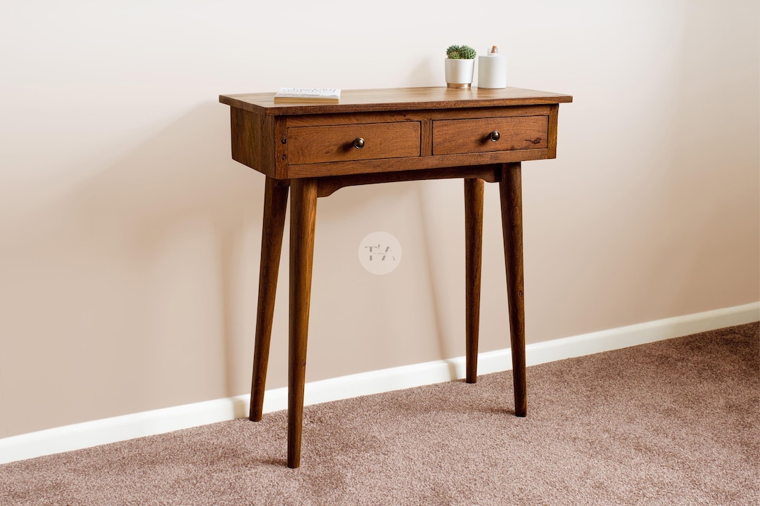 Modern French Style Console Table With Drawers • Dark Wood Hallway ...