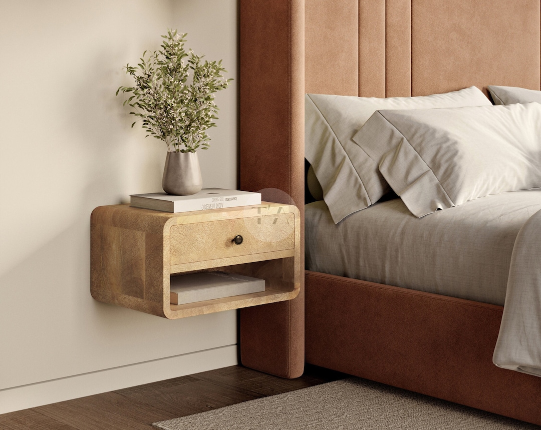 Real Wood Floating Bedside Table • Oak Floating Nightstand Wall Mount ...