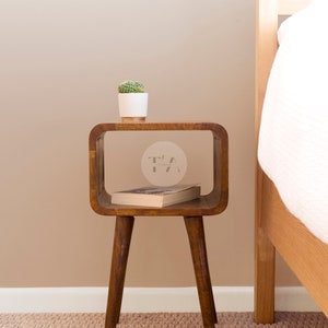Open Shelf Nightstand Lower Than Bed Low Bedside Table Rounded Corners ...