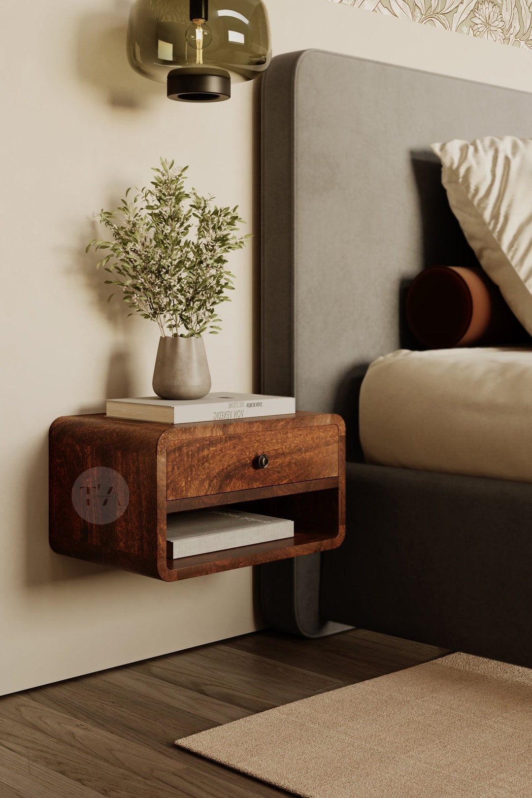 Farmhouse Floating Bedside Shelf With Drawer • Floating Wooden Shelf ...